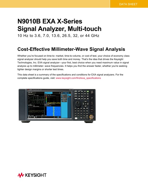N9010B EXA X-Series Signal Analyzer, Multi-touch PDF Asset Page | Keysight